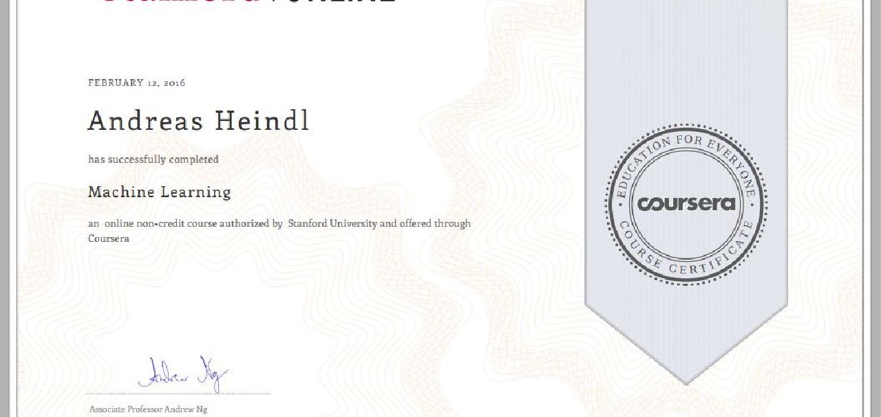 Received certificate as Machine Learning expert · Heindl Solutions